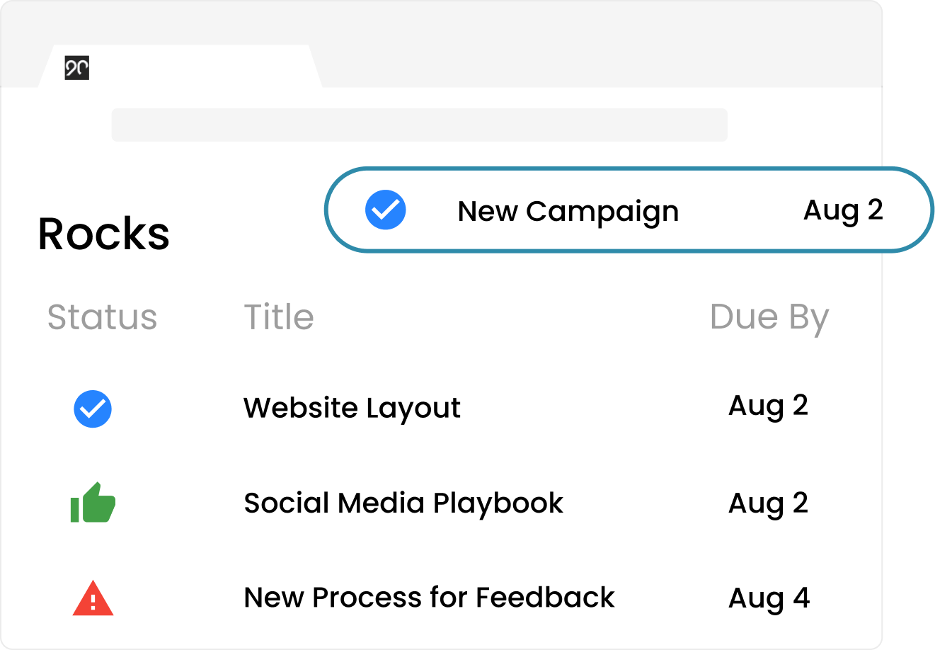 Ninety Rocks | Track 90-Day Priorities in Ninety